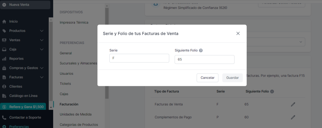 ¿Cómo cambiar las series y folios de la factura?